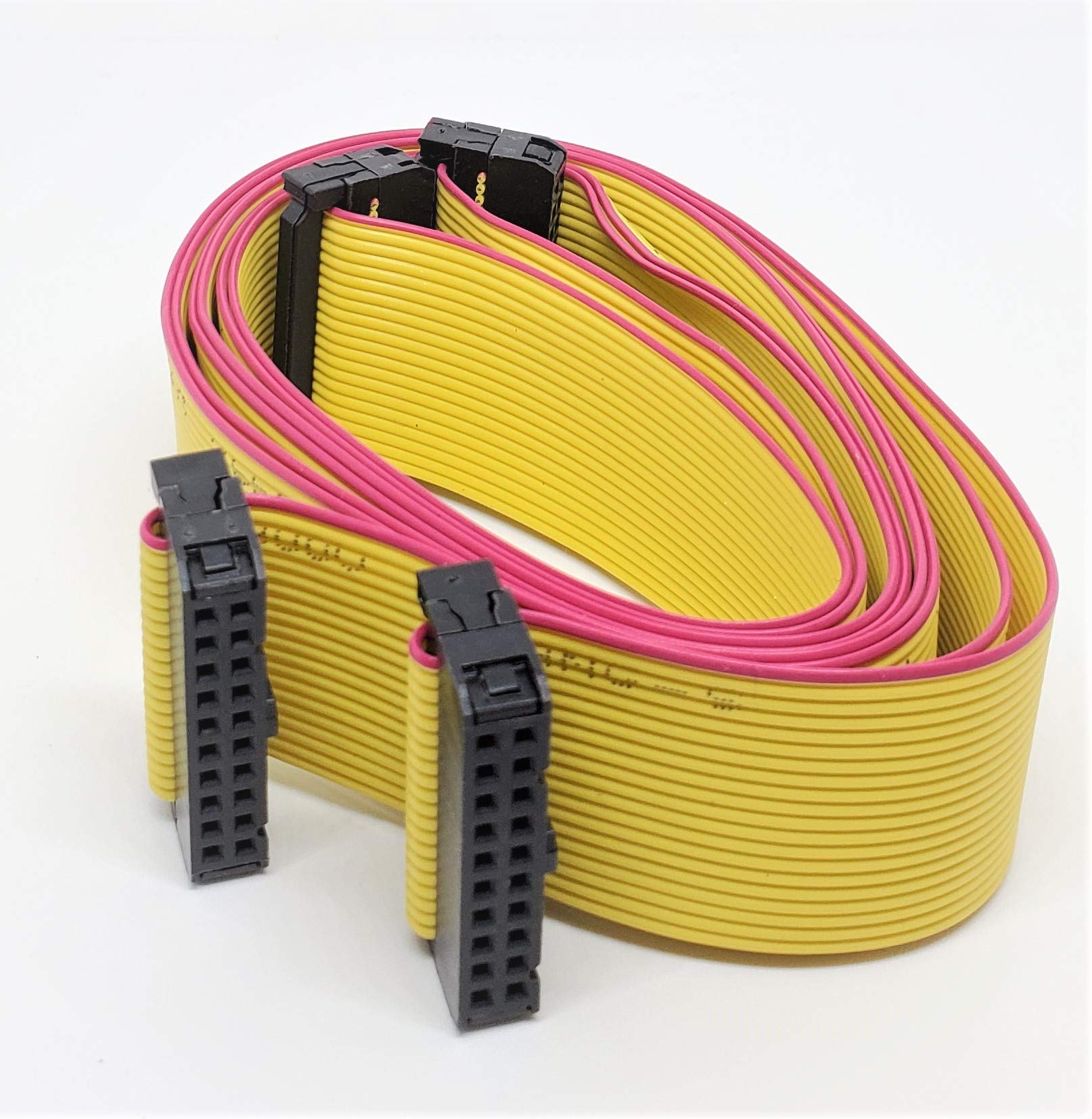 Connectors Pro 2-Pack IDC 2x10 20P 2.54mm Female Connector 80cm 31 Inches Yellow Flat Ribbon Cable, Double Rows 20 Pins 0.1” Pitch FC F/F (20P-80cm-2PK)