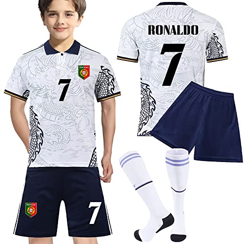 Casmyd Kids Madridd Soccer Jersey+Shorts Ronal'doo #7 Dragon Edition Football Fan Sports Team Shirt Kit for Boys Girls Youth