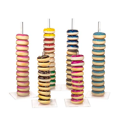 weddingwish Acrylic Donut Stands Clear Donut Bagels Display Stand Holder,Bagels Holder Doughnut Display Stand Tower for Wedding Birthday Treat Parties, Class Reunion, Children's Birthday Party,6 PCS