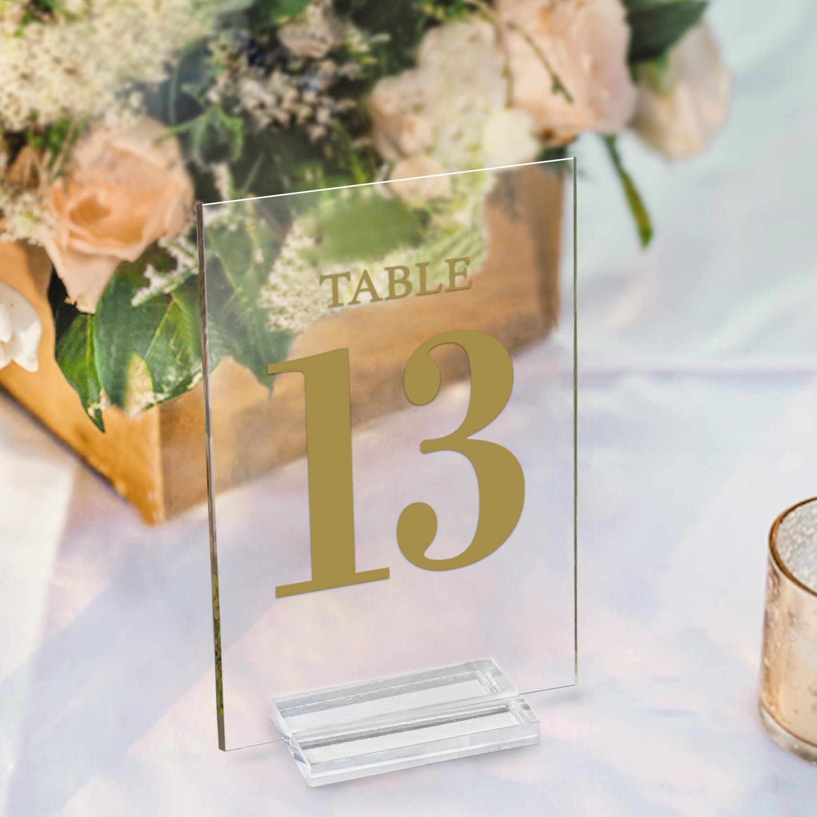 Acrylic Wedding Table Numbers 1-20 with Removable Base 6ร4x1/8 Elegant Table Number Holders for Weddings Meeting, Events, Birthdays, and Anniversaries