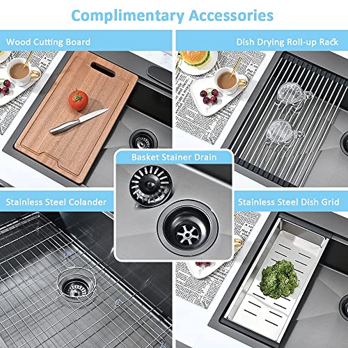 33 Inch Black Drop In Kitchen Sink Workstation-Bokaiya 33x22 Drop In Workstation Kitchen Sink 16 Gauge Stainless SteelSingle Bowl Kitchen Sink with Cutting Board