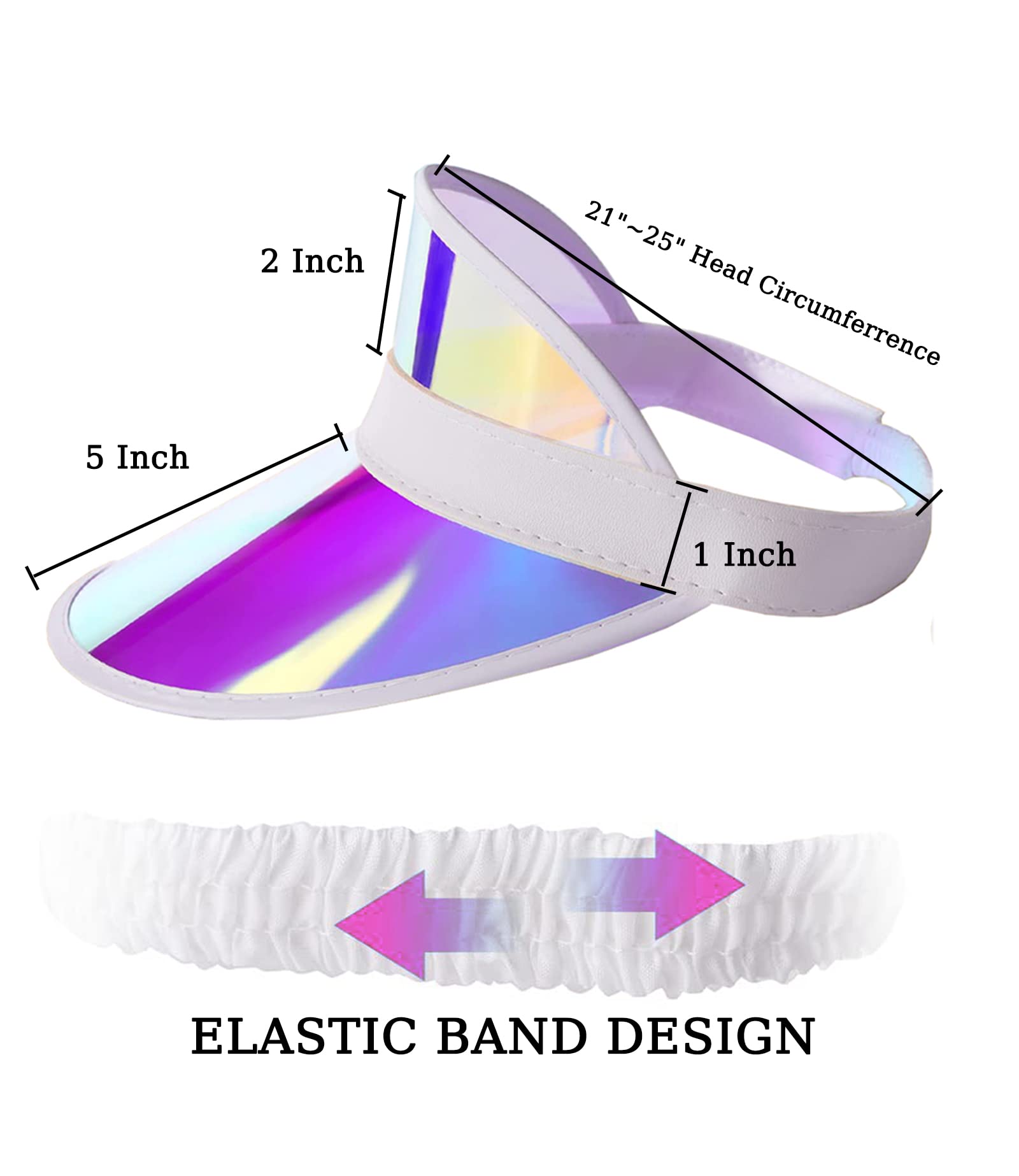 6 Pack Sun Visor Hats Women Men Colorful Adjustable Sunhat UV Protection Beach Party Hat Golf Cap (Iridescent Blue)