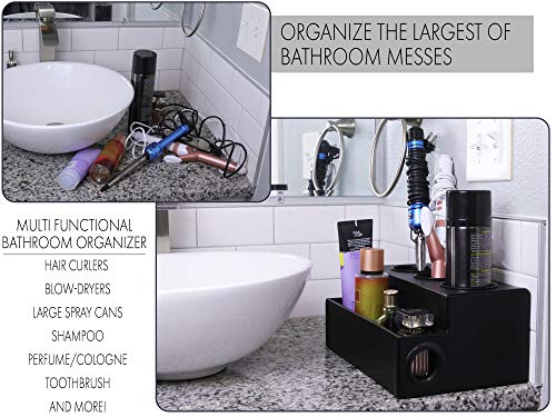 SQUAREBOX Black Hair Tool Organizer - Blow Dryer, Curling Iron, Flat Iron Holder - Hair Styling Tools Accessories Organizer - Vanity Countertop Organizer - Free Travel Bag Gift! (Black)