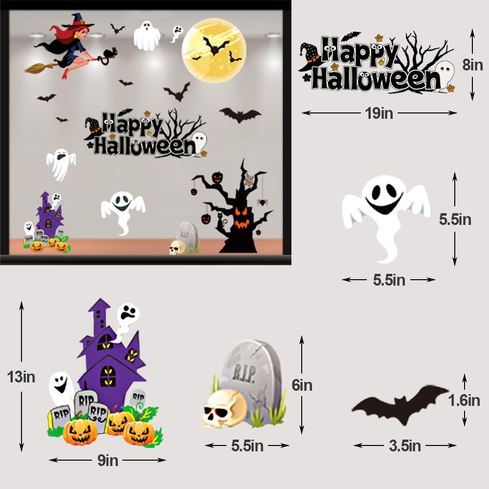 Vanleonet Halloween Window Clings Decals for Window Glass,Double-Side Spooky Removable Window Sticker for Halloween Party Decoration
