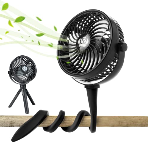 Portable Fan, Baby Stroller Fan, Mini Small Fan with Flexible Stand, USB or Battery Powered Rechargeable Fan for Bedroom Crib Desk Treadmill Car Bike Seat, 360 Rotation (Black)ā¦