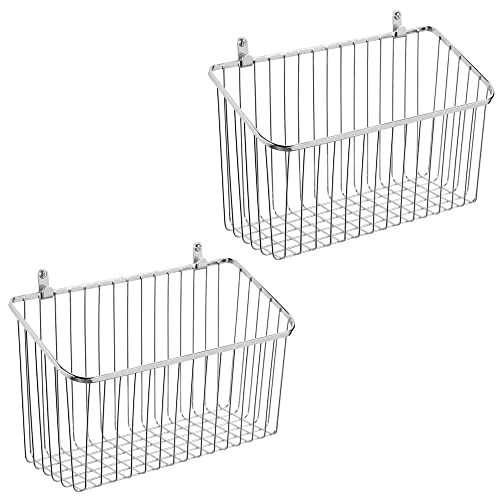 mDesign Small Metal Wire Wall Mounted Storage Organizer Basket Bin for Hanging in Kitchen, Garage, Entryway, Mudroom, Bedroom, Bathroom, Laundry Room - Unity Collection - 2 Pack - Chrome