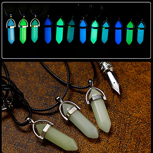 3 Pieces Halloween Luminous Fluorescent Crystal Necklaces Glow in the Dark Crystal Pendant Necklaces Hexagonal Gemstone Chain Necklaces