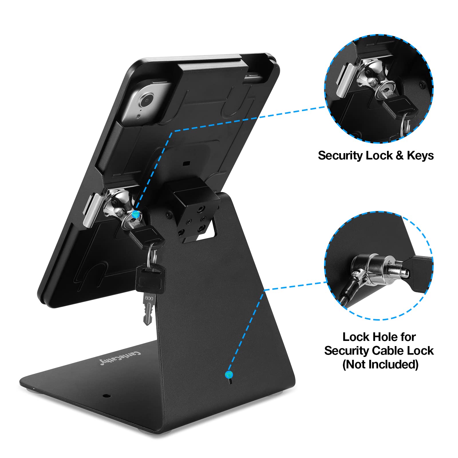 CarrieCathy Desktop Anti-Theft Security Kiosk POS Stand Holder Enclosure with Lock and Key, Compatible with iPad Mini 1-5, Flip and Rotate Design, Black