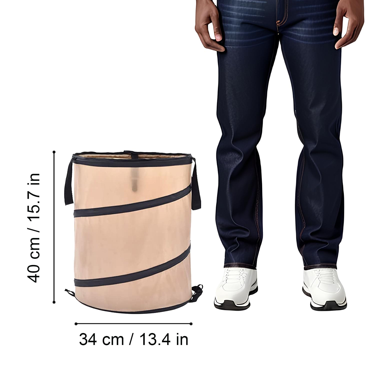 37.8L Collapsible Trash Can Oxford Cloth Camping Trash Can Large Capacity Reusable Yard Leaf Bag Holder for Home Garden Camping Lawn Pool