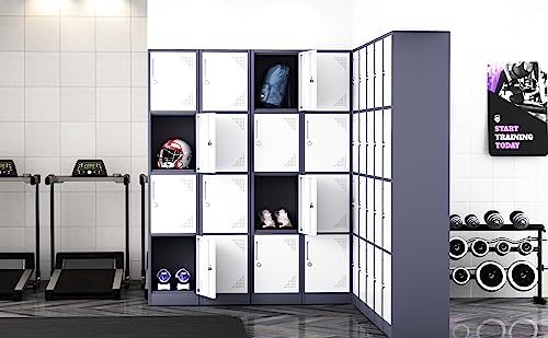 Halamine Employee Lockers, 4 Tiers Metal Locker for Storage, Tall Steel Storage Lockers for Employees, Lockable Lockers for Office, School, Gym, Office (White-Grey)