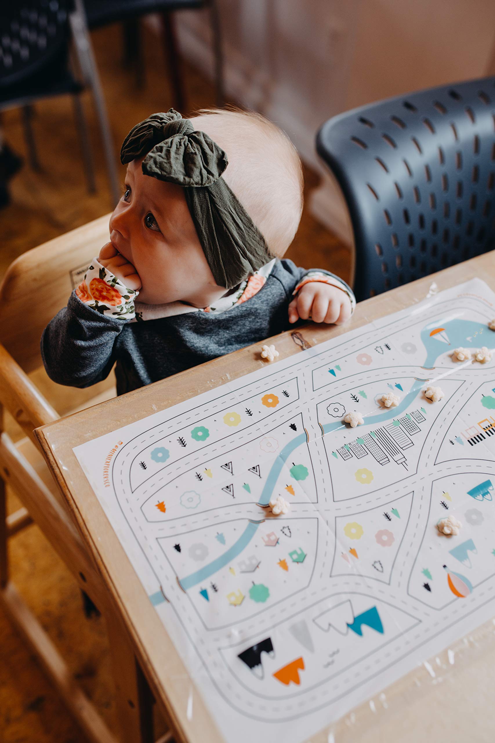 Disposable Placemats for Baby Toddlers Kids, Table Topper Disposable Placemats - Biodegradable BPA-Free Premium Super Sticky Stick-on Place Mats - Roadmap by Mini Explorers (60 Count)