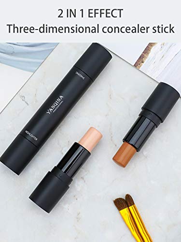 MIRORA Contour Stick, Concealer Contour, Shading Highlighter Stick for Makeup, 2 in 1 effect Face Cosmetics (2 Colors, Lvory, Dark Brown)