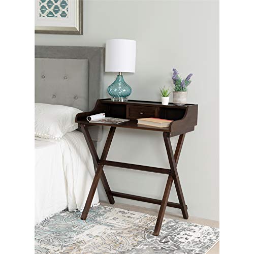 Linon Cade Wood Folding Desk in Antique Walnut Brown