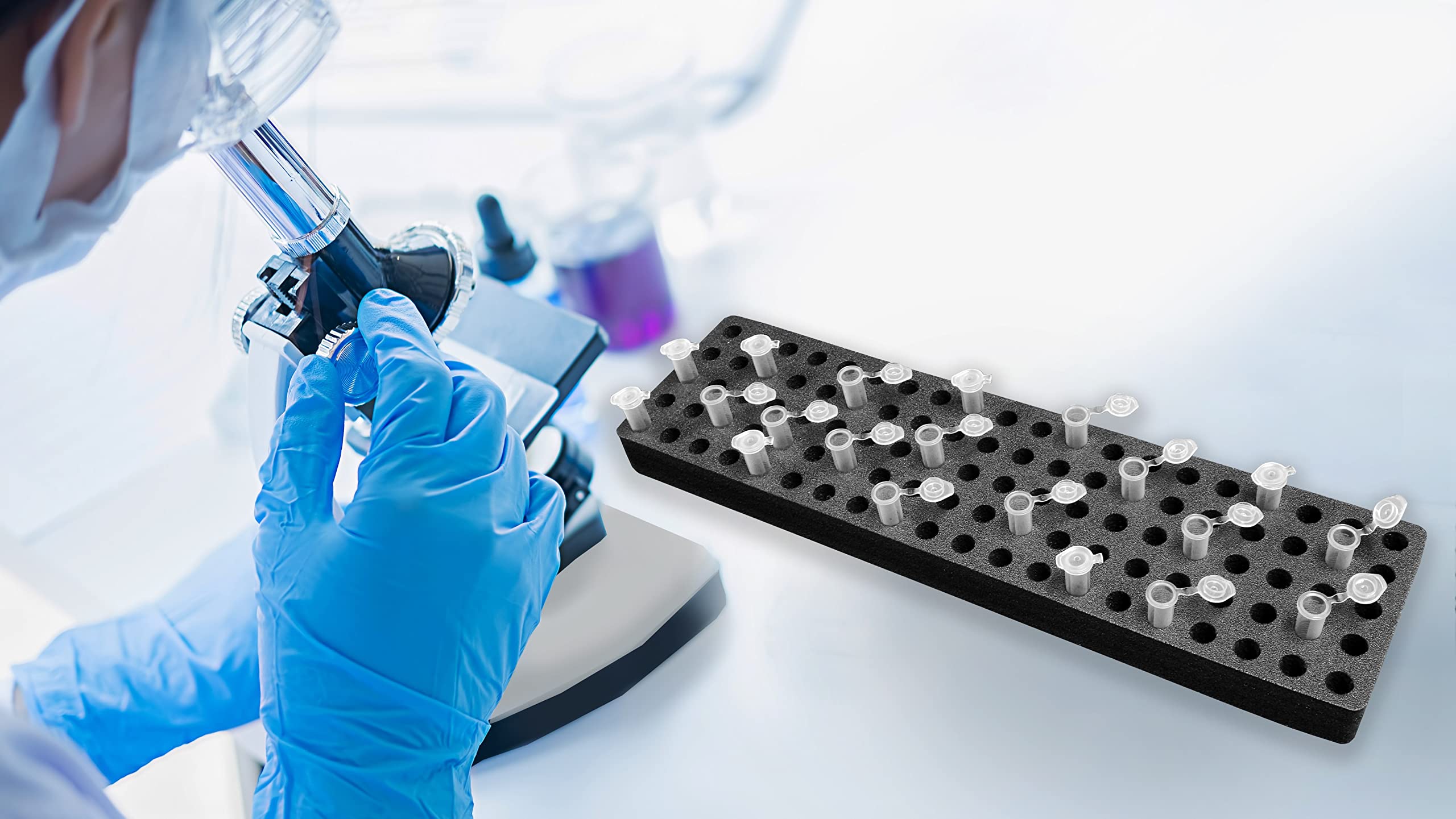 Polar Whale Microcentrifuge Tube Rack Holder for 2ml and 1.5ml Tubes Black Foam Storage Organizer Stand Lab Transport Holds 100 Tubes Fits up to 11mm Diameter