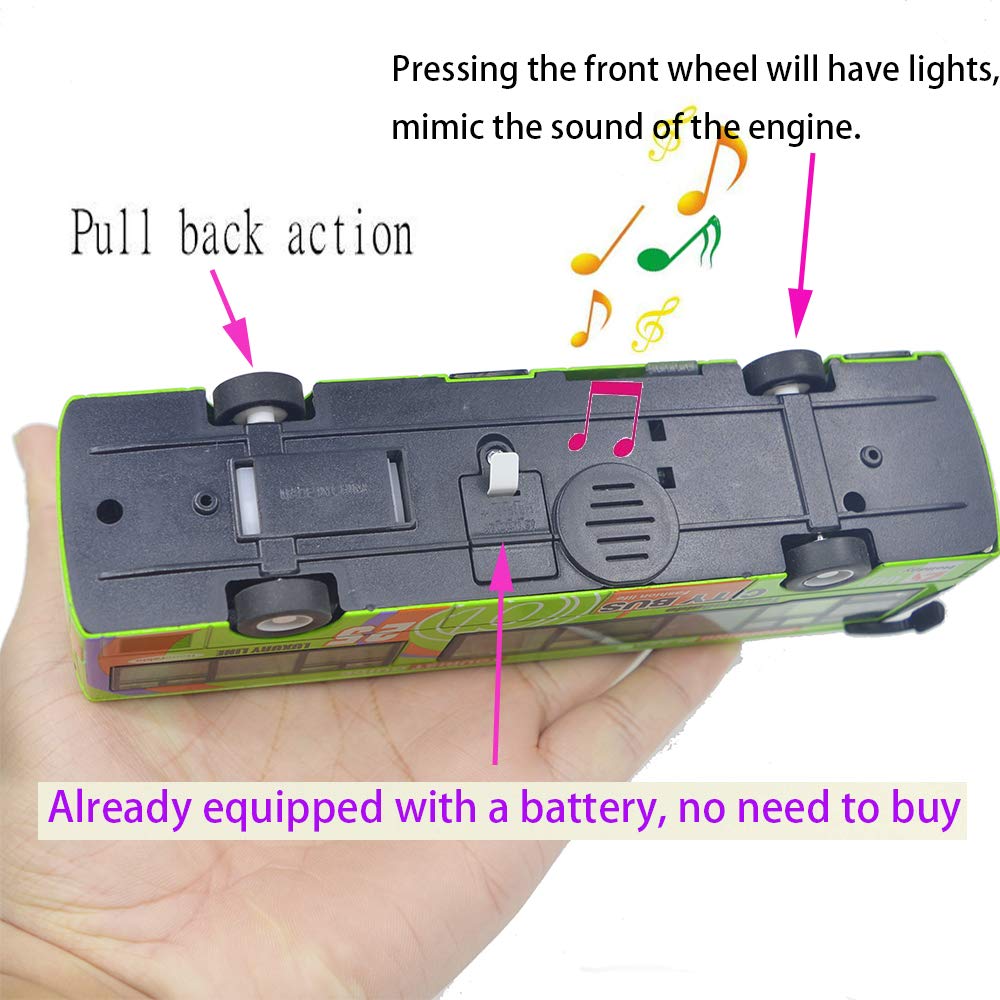 Ailejia City Bus Toy Die Cast Pull Back Buses Vehicles Mini Car Diecast Model Car Toys Lights and Music (Green)