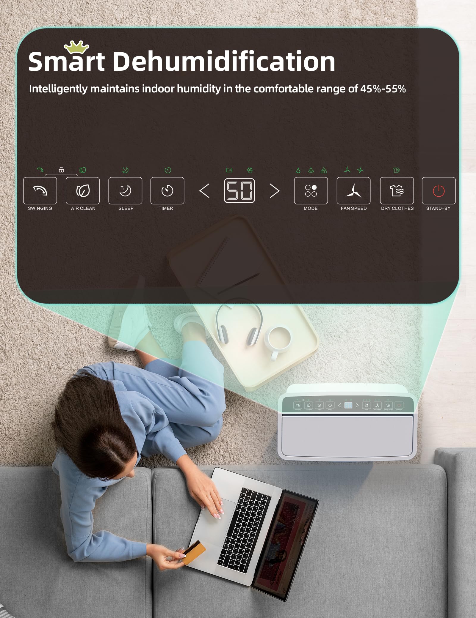 4500 Sq. Ft Dehumidifier for Basement, 50 Pints Large Dehumidifiers for Home with drain hose and 5L Water Tank, Powerful Moisture Removal for Whole House, Large Room, and Intelligent Humidity Control