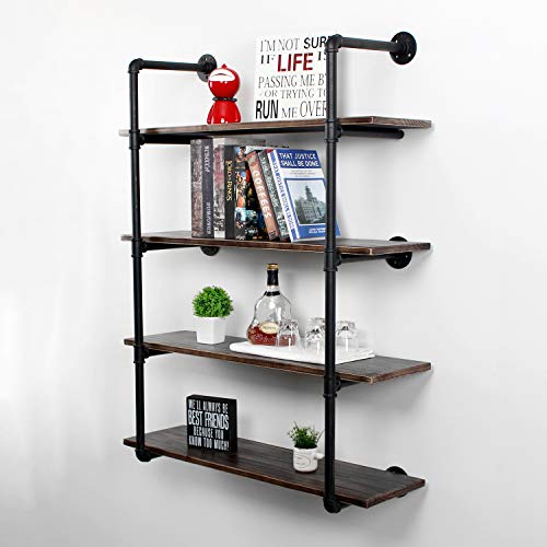 Weven 36" Industrial Pipe Bookshelf Wall Mounted,4 Tier Rustic Floating Shelves,Farmhouse Kitchen Bar Shelving,Home Decor Book Shelves,DIY Bookcase,Hanging Wall Shelves,Black
