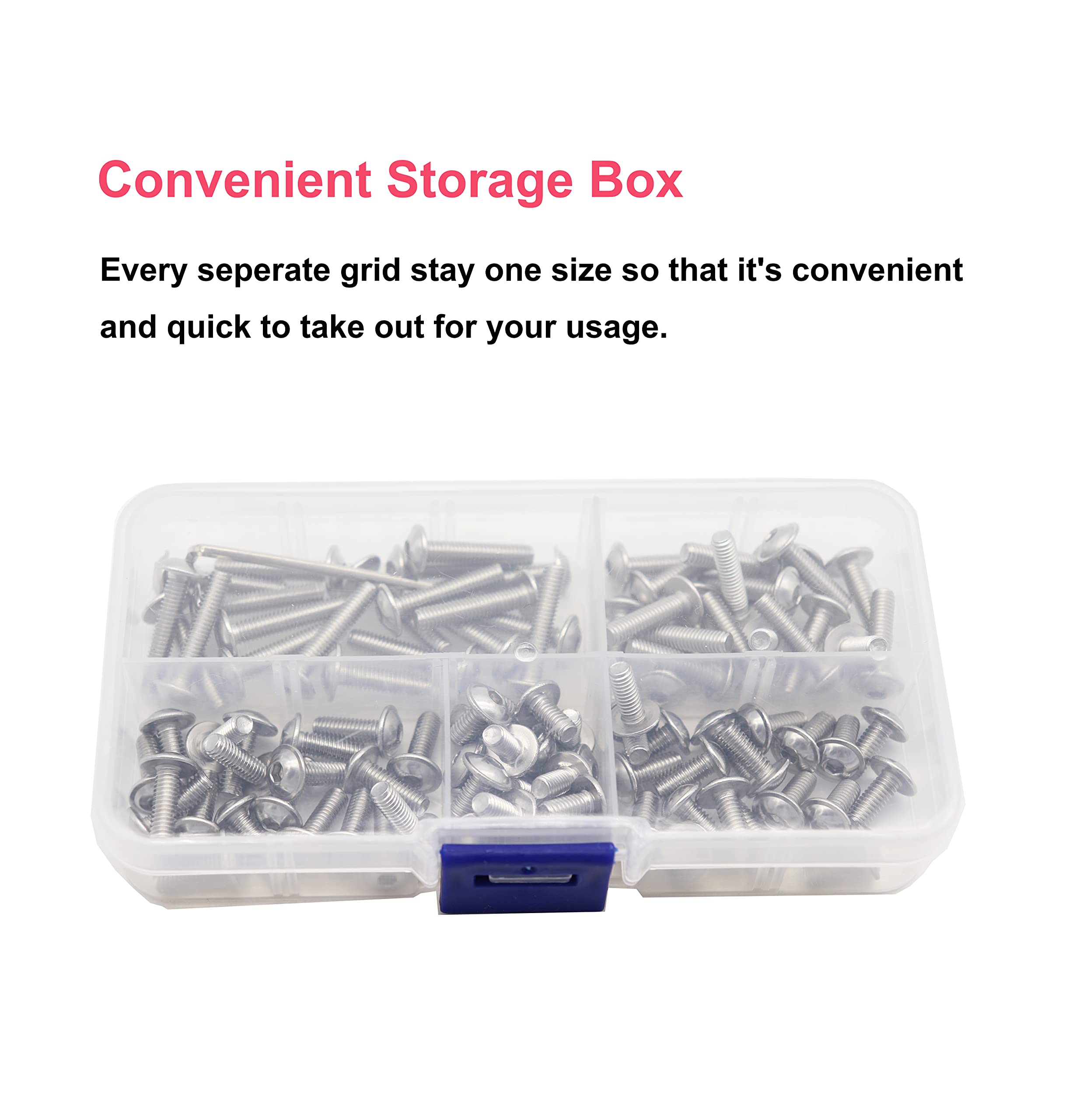 cSeao 100pcs Flanged Button Head Socket Cap M4 Screws Kit, M4x8mm/ 10mm/ 12mm/ 15mm/ 20mm, 304 Stainless Steel 18-8, Allen Socket Drive, Bright Finish, Fully Machine Threaded
