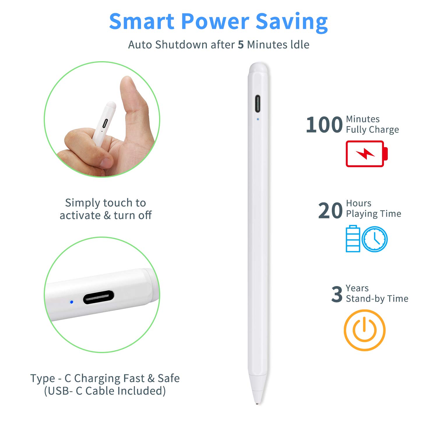Stylus for iPhone 13/14/15 Pro Max Pens, 1.5mm Fine Point Stylus Pen Compatible for iPhone/iPad Pro/Android/Samsung/Surface and More Touch Screens for iPhone 15/14/13 Pro Stylus,White