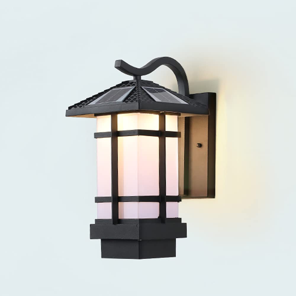 CHENBAI Rectangle Solar Powered Wall Lantern Chinese Style Outdoor LED Wall Lamp Creative AluminumWaterproof Porch Lights Lighting Fixture for Courtyard Garden Entrance Terrace Home