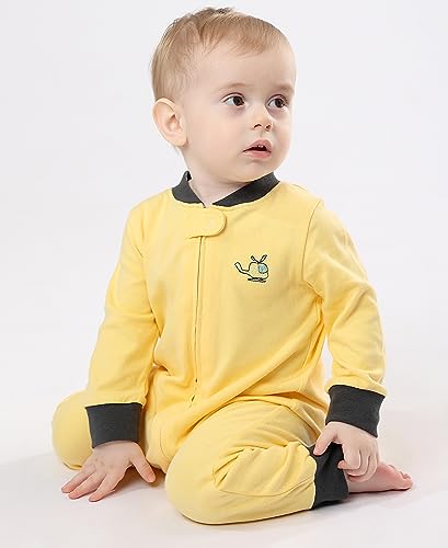 Teach Leanbh Baby 2-Pack Footless Pajamas Cotton Long Sleeve Printing 2 Way Zipper Romper Jumpsuit Sleep and Play 3-24 Months (12-18 Months, Navy dinosaur)