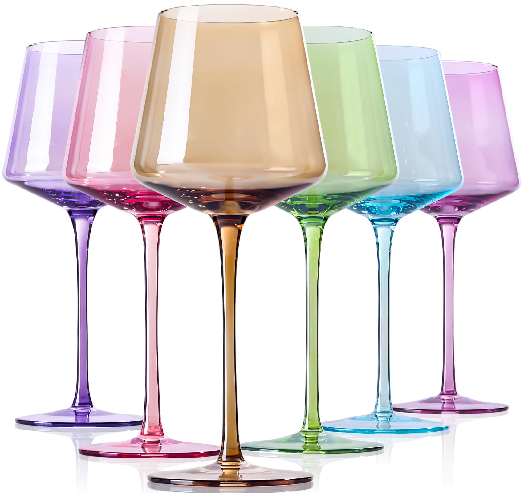 Physkoa Colored Wine Glasses Set 6-16OZ Colorful Wine Glasses With Tall Long Stem&Flat Bottom,Colored Stemmed Wine Glasses,Wine Gifts for Christmas Thanksgiving