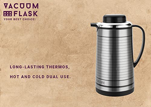 Bright Stainless Steel insulated Vacuum Flask Thermos, Keeps Hot/Cold water up to 20 Hours, Stainless Steel Double Wall Vacuum Glass Themros (1.6L)
