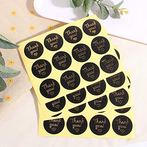 SUKPSY 20 Sheet(240 Pcs) Thank You Love Stickers Black Round Gold Foil Fonts Sealing Sticker Label for Business,Boxes,Packaging Bags,Envelopes,Baking DIY Gift Stickers