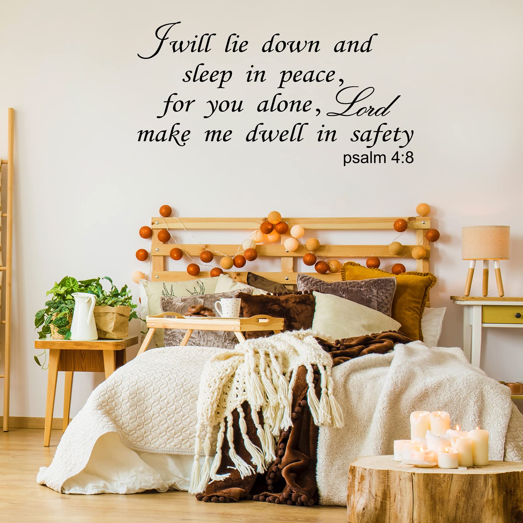 I Will Lie Down and Sleep in Peace for You Alone Lord Make Me Dwell in Safety Wall Decals Bible Verse Religious Quotes Scripture Bedroom Christian Home Art Decor Vinyl Stickers