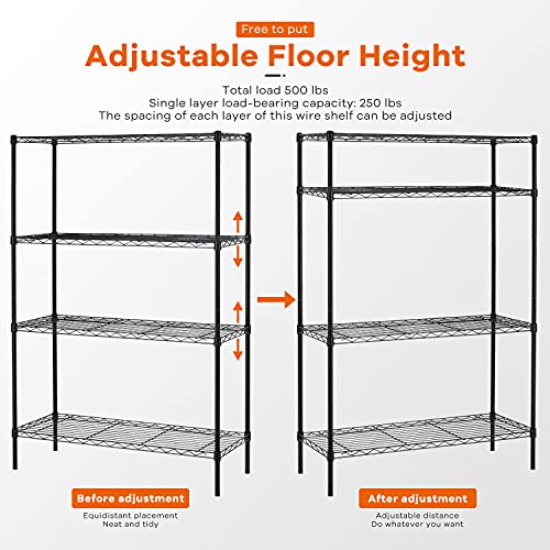 HCY Garage Shelving, 54x36x14 inch Metal Shelves 4 Tier Wire Shelving Unit Adjustable Heavy Duty Sturdy Steel Shelving Rack Shelf for Pantry Garage Kitchen (Black)