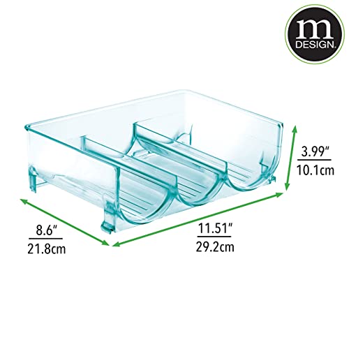 mDesign Stackable Plastic 3 Bottle Refrigerator Wine Rack - Kitchen Storage Organizer for Champagne, Wine or Water Bottles - Stacking Wine Organizer for Fridge - Ligne Collection - 2 Pack - Blue Tint