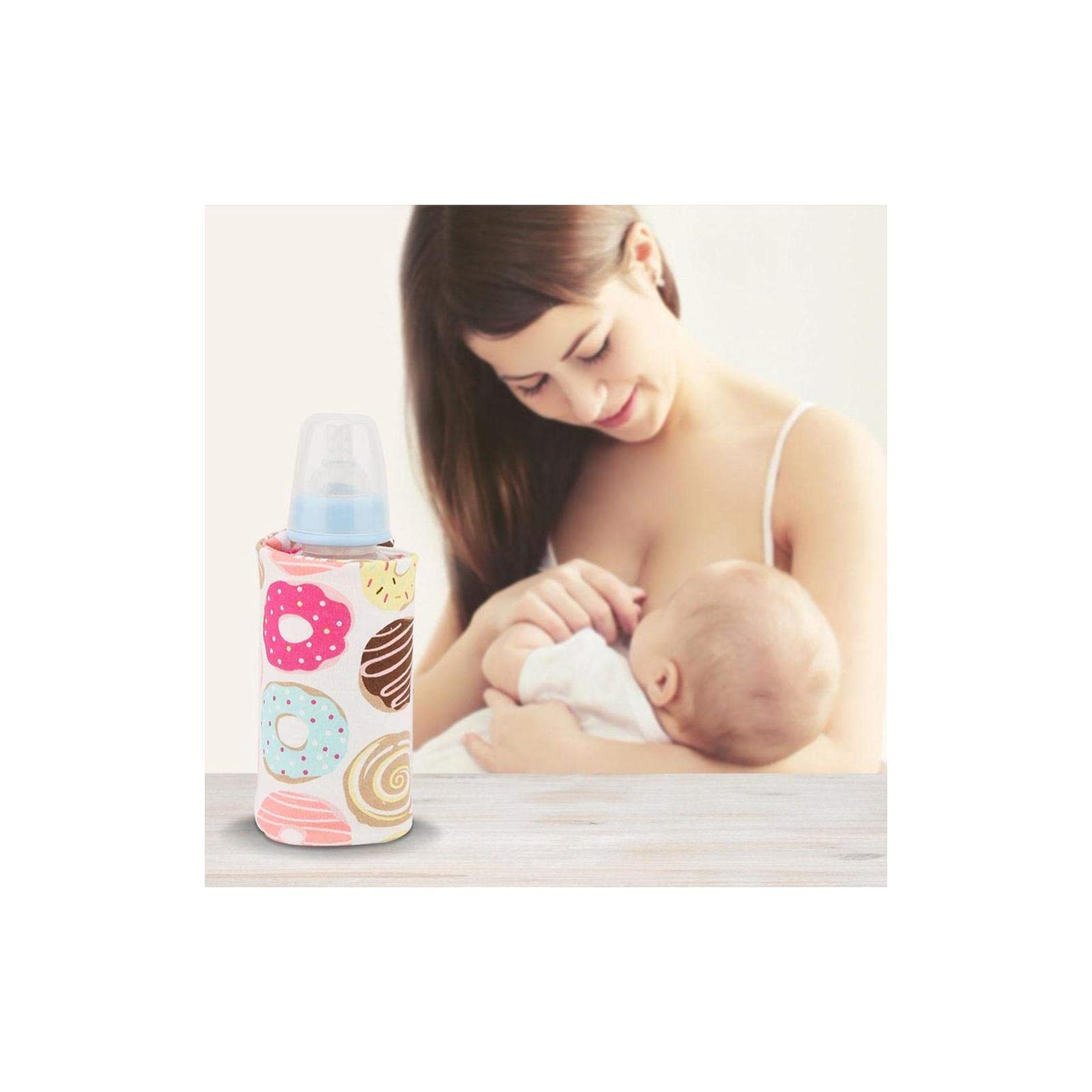 USB Baby Bottle Warmer Travel Bottle Warmer, On The Go Bottle Warmer USB Bottle Warmer Portable Bottle Warmer for Babie, Portable Milk Heater Cover(Donut Pattern)