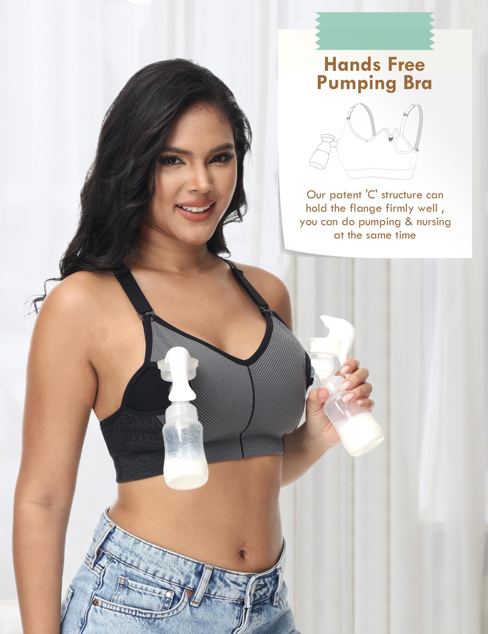 3AXE Hands Free Pumping Braor Women 2 Pack Supportive Comfortable All Day Wear Pumping and Nursing Bra in One Holding Breast Pump Grey+Navy X-Large