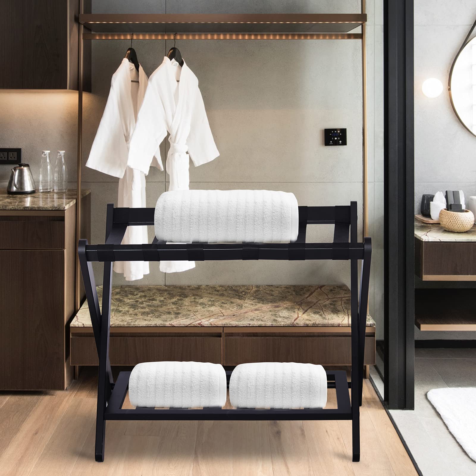 HHDACSON Luggage Rack with Shelf Folding Luggage Rack for Guest Room Bedroom Hotel