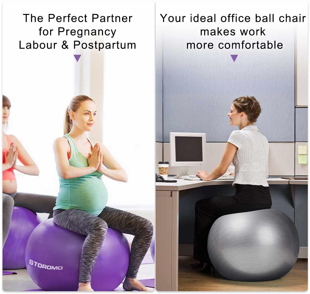 STOROMO Exercise Ball,Yoga Ball(with Exercise Tutorial)，Extra Thick Non-Slip,Holds 2500 lbs, Workout Ball for Pregnancy Birthing and Balance Stability (Purple, 45cm/17.7in)