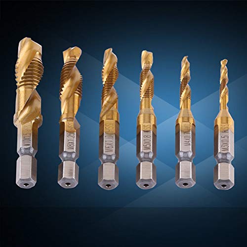 6Pcs 2-in1 Combination Drill and Tap Set TOPINCN Coated HSS Metric Hex Shank Screw Taps Tool Set