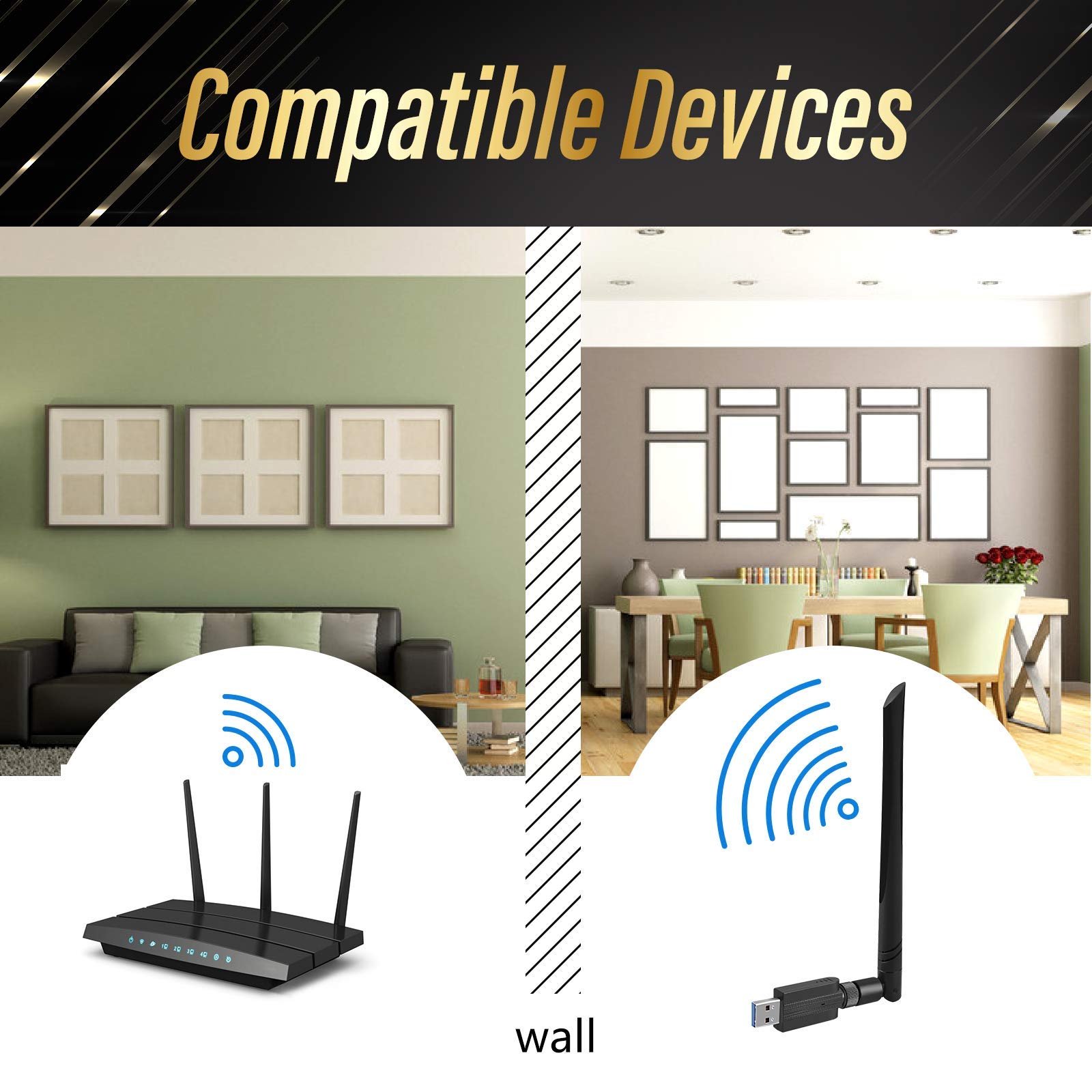 USB WiFi Adapter – 1200M WiFi Dongle High Speed 802.11ac 5dBi Dual Band 2.4/5GHz Wireless Network Adapter for PC/Desktop/Tablet/Laptop, Compatible with Windows, Mac OS X