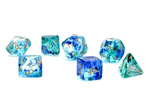 Chessex Nebula Polyhedral Dice Set Oceanic with Gold Luminary (7 dice)