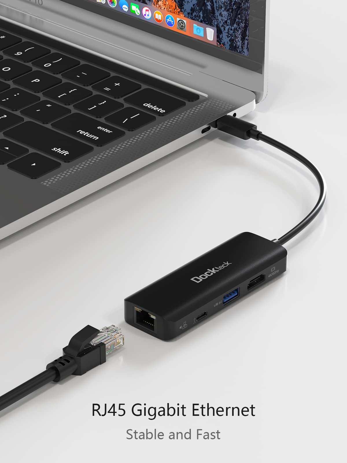 USB C Ethernet Hub 4K 60Hz, dockteck 4-in-1 USB C PD Ethernet Hdmi Dongle with 4K 60Hz HDMI, 1Gbps Ethernet, 100W PD, USB 3.0 for MacBook Pro/Air M1 2020, iPad Pro 2021, iPad Air 2020 and More