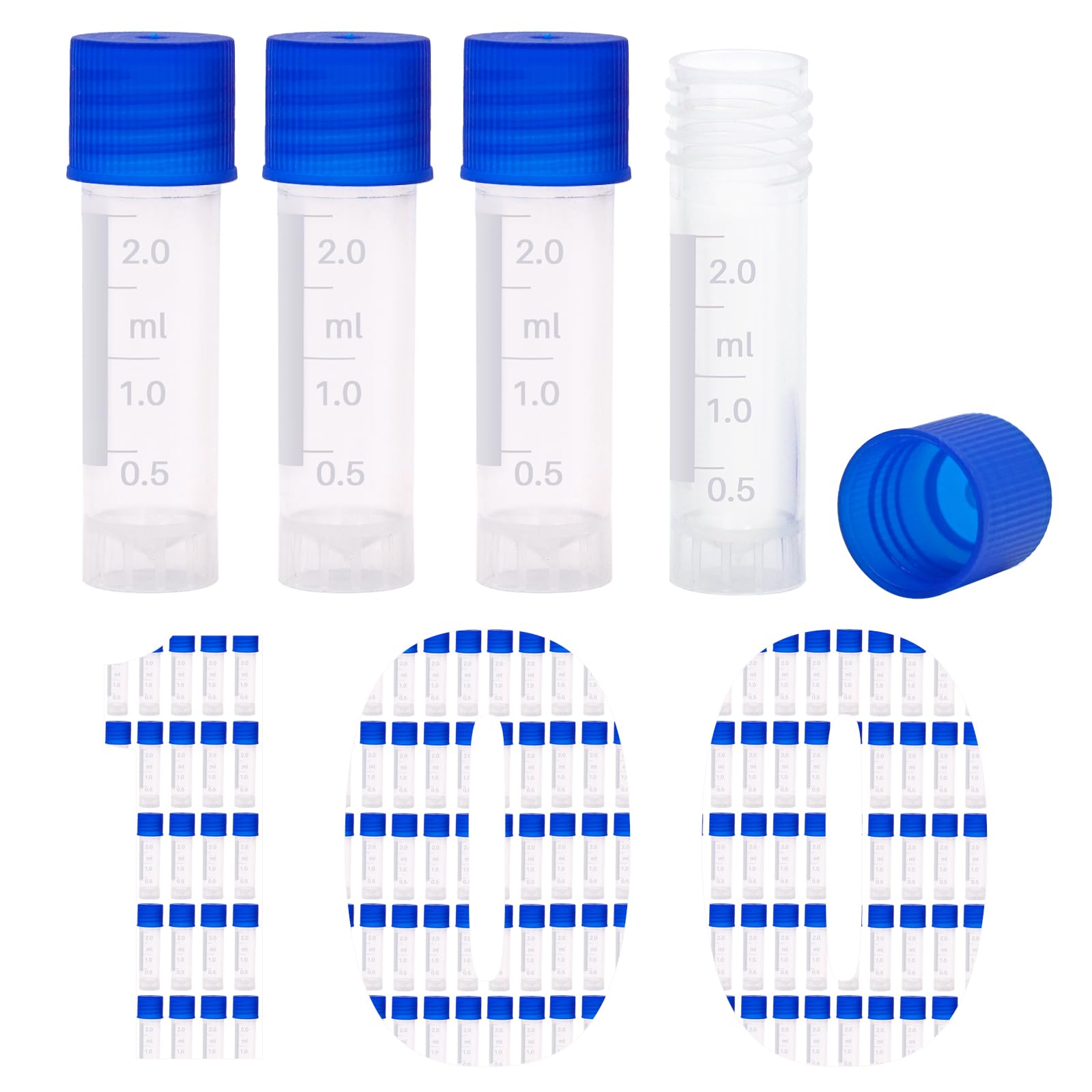 NAOEDEAH 100 Pcs 2ml Vials Centrifuge Tubes Plastic Sample Tubes Cryogenic Vials Small Vials with Screw Caps Graduated Bottles Test Tubes with Lids (Orange)