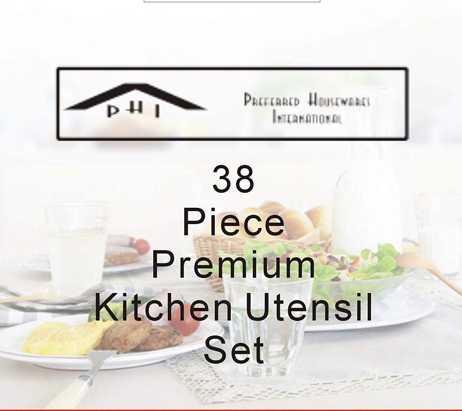 38-piece Kitchen Utensils Set Home Cooking Tools Gadgets Turners Tongs Spatulas Pizza Cutter Whisk Bottle Opener, Graters Peeler, Can Opener, Measuring Cups Spoons (Black)