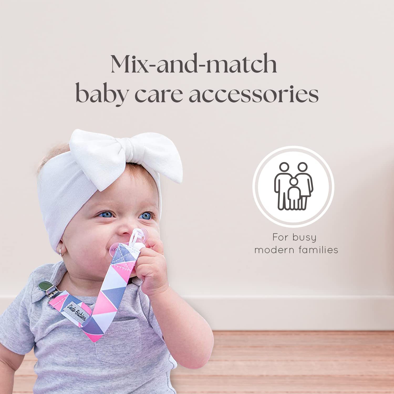 Dodo Babies Pacifier Clip & Teether Toy Set - Four Clips Plus Two Silicone Teether Toys - Universal Holder Fits Most Paci Brands - Fun Pink and Gray Prints for Girls or Boys