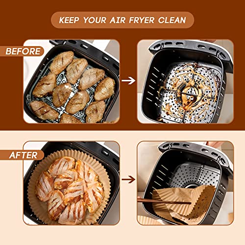 Air Fryer Disposable Paper Liner, 100PCS Non-stick Disposable Liners, Baking Paper for Air Fryer Oil-proof, Water-proof, Food Grade Parchment for Baking Roasting Microwave (100Pcs-6.3 inch)