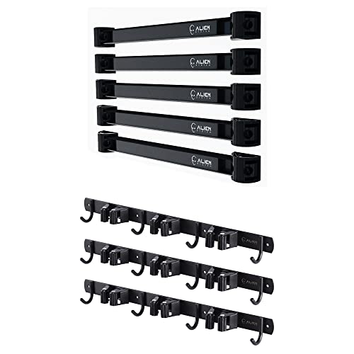 ALIEN SYSTEM Magnetic tool holder strip 5 Pack up to 60" (5x12) + Mop and Broom holder wall mount 3 Pack