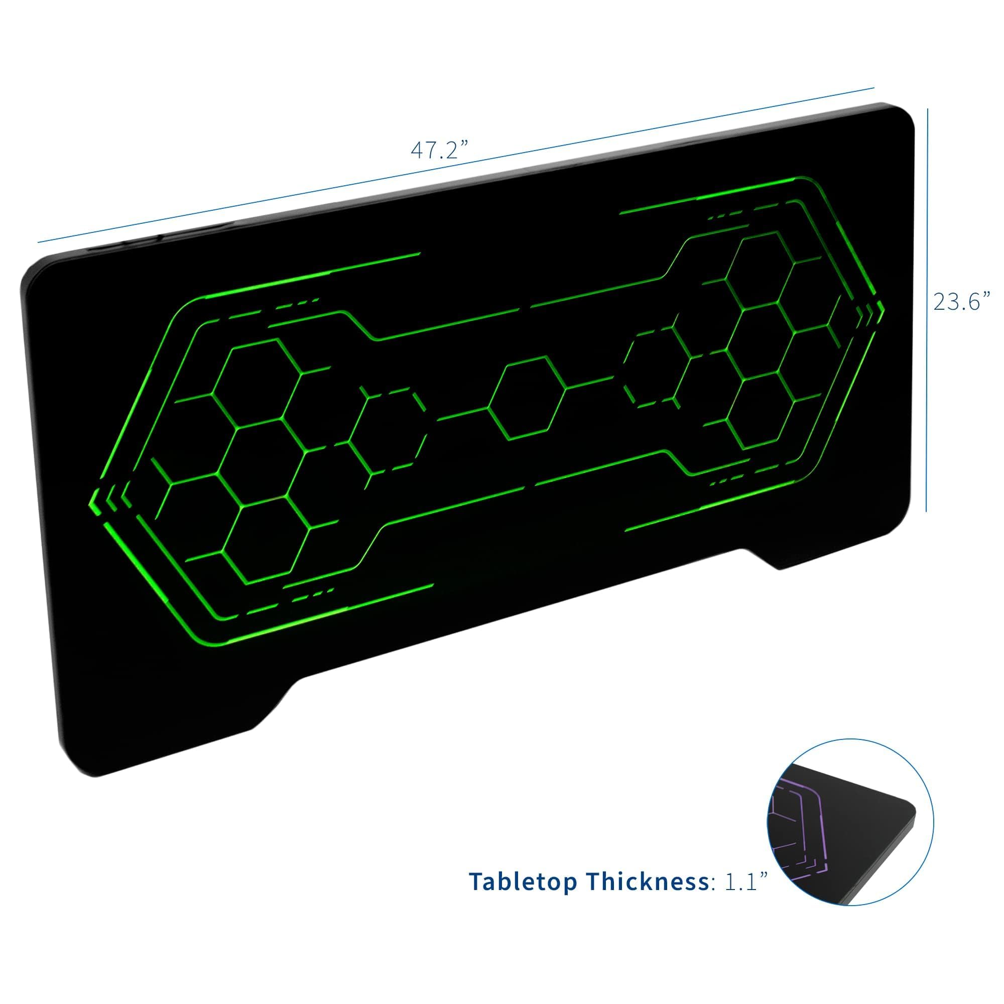 VIVO Universal 48 x 24 inch Solid One-Piece Tempered Glass Gaming Desktop with Breathing RGB Geo-Honeycomb LED Lights for Sit Stand Height Adjustable Desks, Gamer Workstation, Black, DESK-TOP48BG