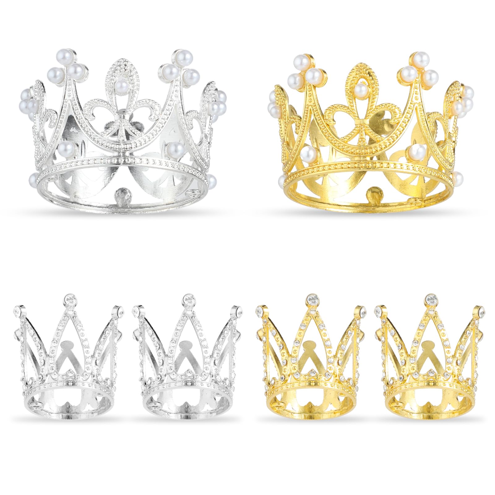 6pcs Mini Crown Cake Topper With Rhinestone Gold Crowns for Flower Bouquets 2 Size Crowns for Flower Bouquets for Women Lady Girl Birthday Bridal Wedding Silver Mini Crowns,Crown Cupcake Toppers