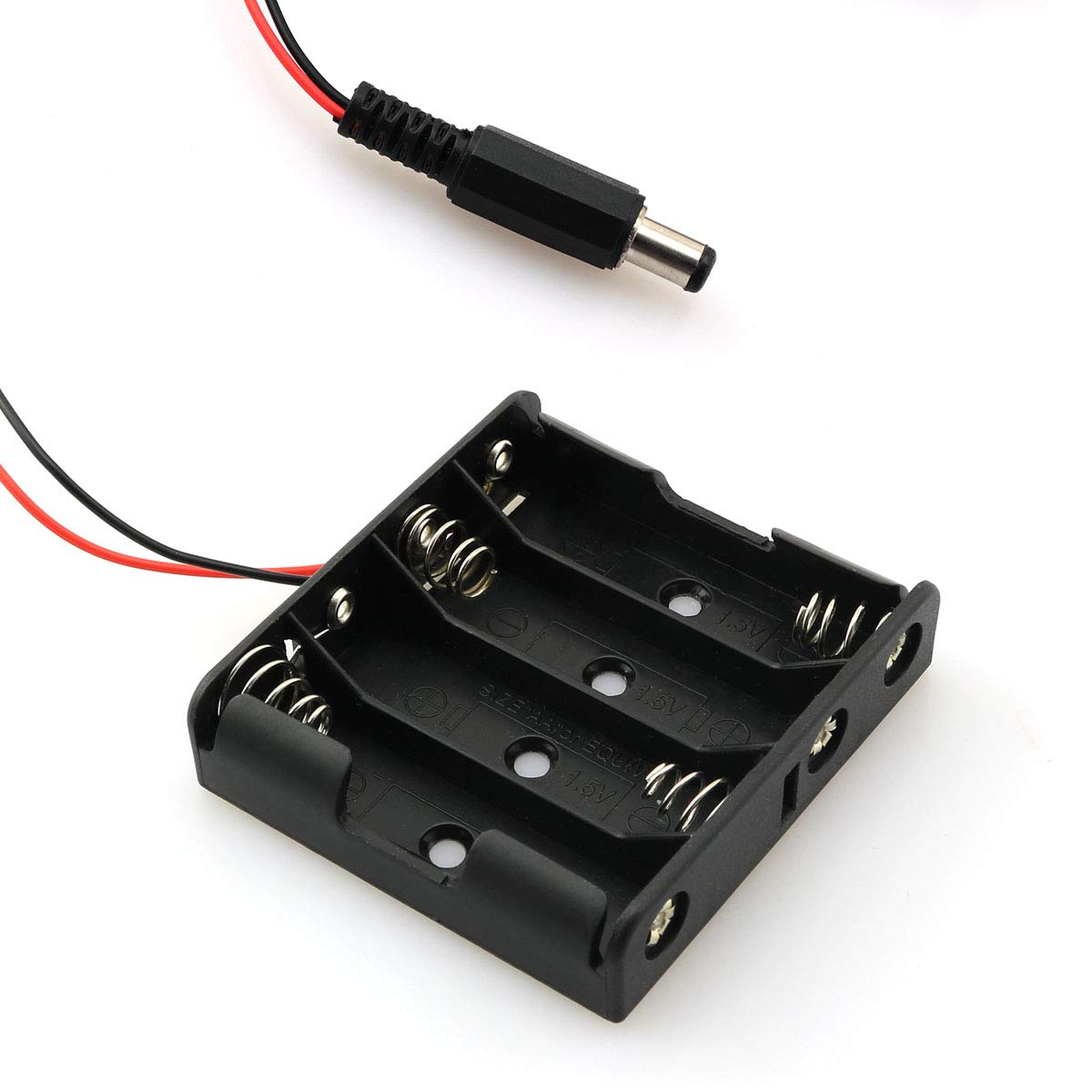 ZRM&E 6V Power Box 4xAA Battery Holder Case with DC 5.5x2.1 Connector Mate with Barrel Jack Connector on Arduino