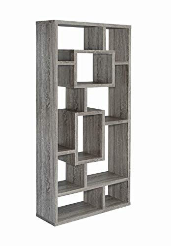 Coaster Furniture Geometric Cubed Rectangular Bookcase 11.5" D x 35.5" W x 70.75" H Weathered Grey 800512