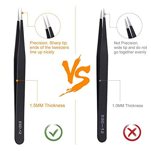 6PCS Precision Tweezers Set, Upgraded Anti-Static Stainless Steel Curved of Tweezers, for Electronics, Laboratory Work, Jewelry-Making, Craft, Soldering, etc, by kaverme.