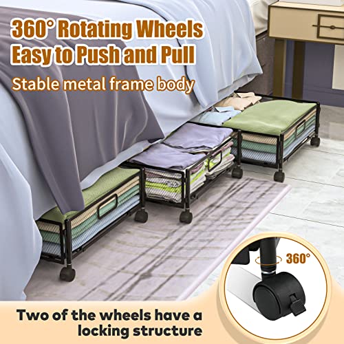 ABCASTER Under Bed Storage with Wheels,Rolling Under Bed Storage Containers,Under Bed Shoe Storage,Under Bed Storage for Clothes, Blankets,Shoes